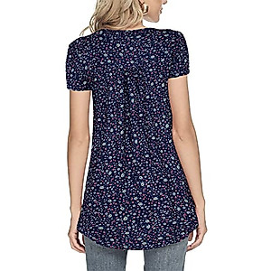 peasant tops for women tunic tops for women loose fit short sleeve flowy shirts Navy blue ditsy floral M