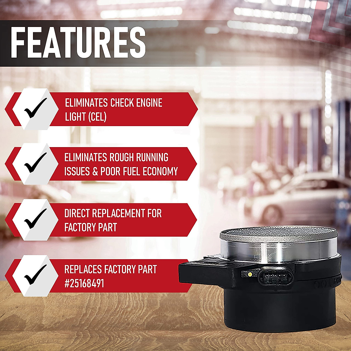 Mass Air Flow Sensor - Compatible with Chevy, Cadillac, GMC & Other GM Vehicles - Silverado, Suburban, Tahoe, Yukon XL, Sierra, Escalade, ESV, 5.3L, 6.0L, 4.8 - Replaces 25168491, AF10043, 25318411