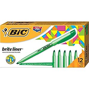 BIC Brite Liner Highlighter, Chisel Tip, Green, 12-Count (BL11-GREEN)