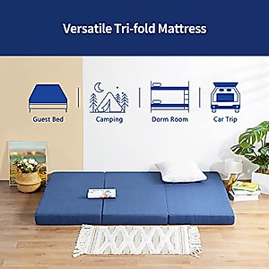 Olee Sleep 4 Inch Tri Folding Memory Foam Topper Blue, Full