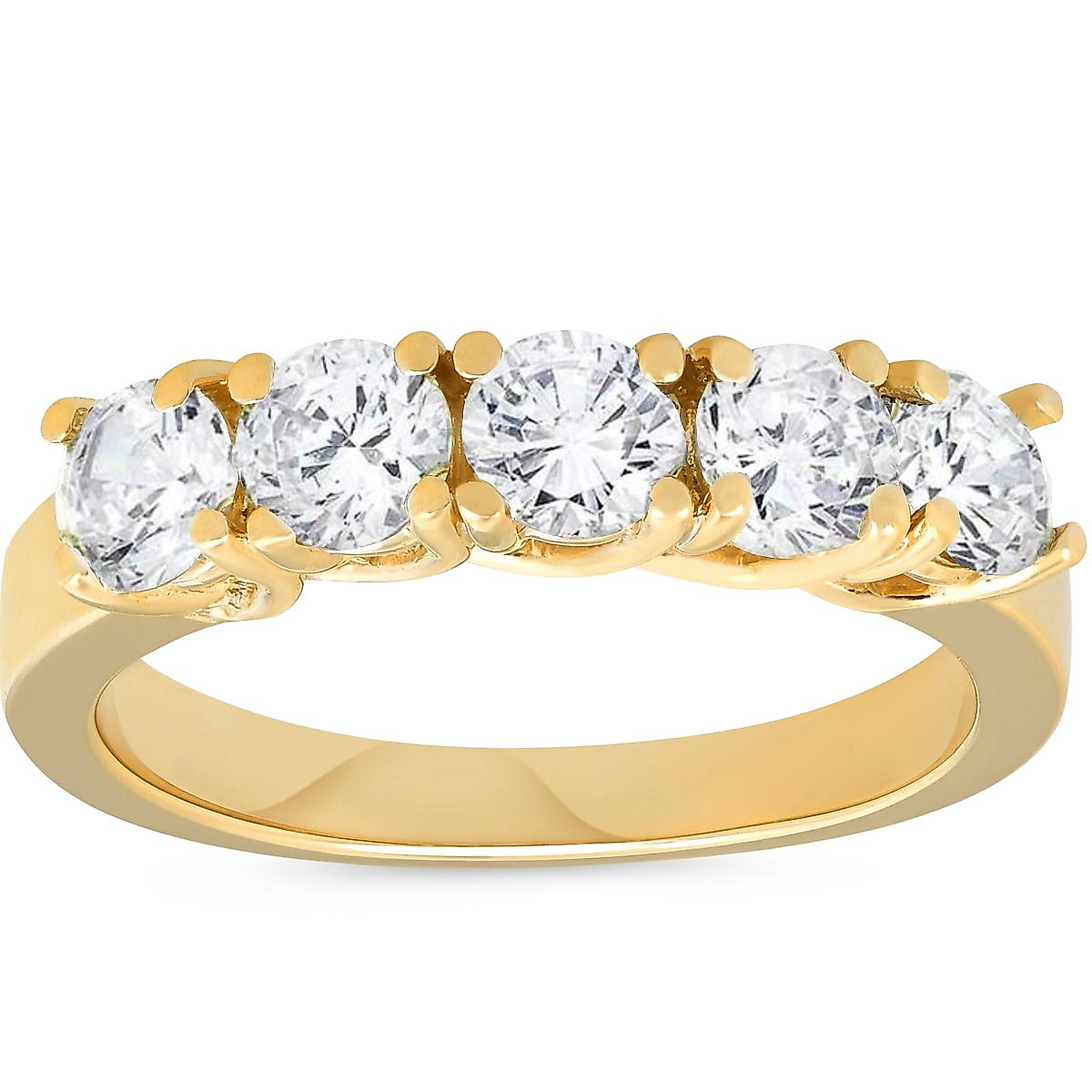 P3 POMPEII3 14k Yellow Gold 1 1/2 Ct T.W. Round-Cut Natural Diamond Wedding Ring Five Stone Anniversary Women's Stackable Band