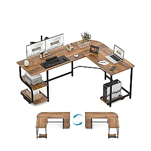 Teraves Reversible L Shaped Desk with Large Surface, 61 Inch Sturdy Corner Desk with Storage Shelves, Premium Office Computer Desk Workstation for Home Office Gaming
