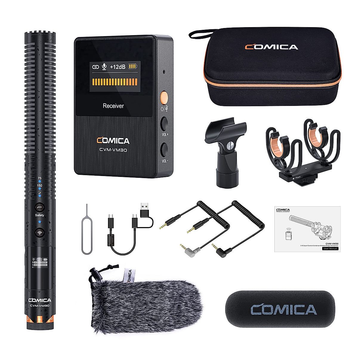 comica VM30 Shotgun Microphone - Professional Wireless Mic for DSLR Camera, Smartphone and PC with 70/150Hz, 328' Range, USB C Digital Output- Perfect for Video Recording, Podcasting and Interview