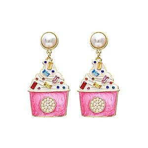 Ice Cream Earrings for Women, Cute Food Ice Cream Earrings for Womens, Beaded Pearls Ice Cream Dangle Earrings Hypoallergenic, Pearl Ice Cream Drop Earrings, Sterling Silver, No Gemstone