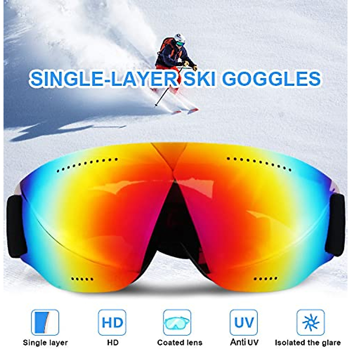 DPLUS Frameless Ski Goggles, UV-400 Protection Goggles Snow Goggles Winter Goggles Motorcycle Goggles Snowboard Snowbike Goggles(RED)