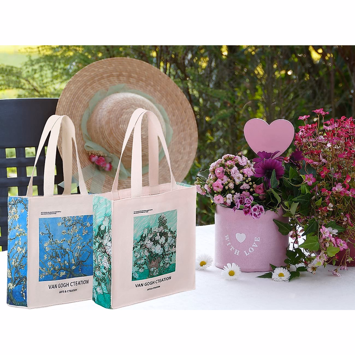 LZ Almond Blossom canvas tote bag aesthetic original design oil painting art for women girl reusable eco-friendly tote bag Van Gogh Series Canvas Tote Bag