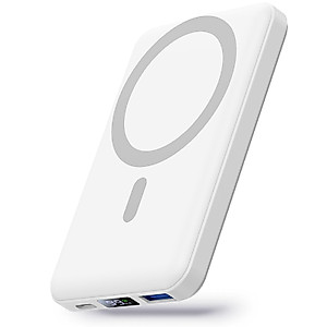 Yiisonger Wireless Power Bank, Slim 10000mAh Magnetic Portable Charger 22.5W PD Fast Charging, Mini Mag-Safe Battery Pack QC3.0 LED Display USB-C Compatible with iPhone 15&14&13&12 Series(White)