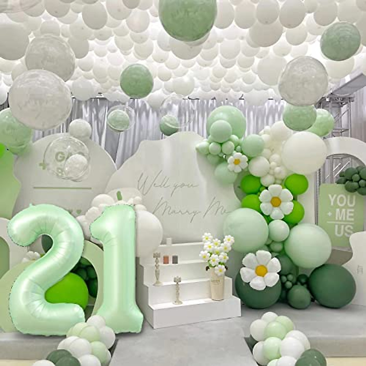 21 Balloon Number, 40 Inch Light Green Foil Balloons Giant Jumbo Helium Number 21 or 12 Balloons for Boys Girls 21th 12th Birthday Decorations Anniversary Events Party Decorations(Light Green)