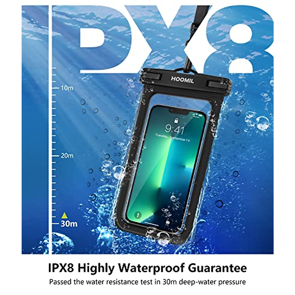 HOOMIL Waterproof Phone Pouch, 2 Pack Universal IPX8 Waterproof Phone Case Dry Bag with Lanyard for Samsung Galaxy A53 5G/S22 Ultra/iPhone 14 Pro Max - Black, Clear