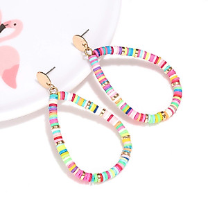 PHALIN Colorful Heishi Bead Dangle Drop Earrings for Women Multicolored Polymer Clay Beaded Hoop Dangle Earring Studs for Summer Beach Vacation (Teardrop)