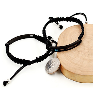 Uloveido 2pcs His Crazy Her Weirdo Bracelets Set for Couples Handmade Braided Black String Couples Bracelets for Boyfriend Girlfriend Men Women Birthday Valentine's Day Gift Y781