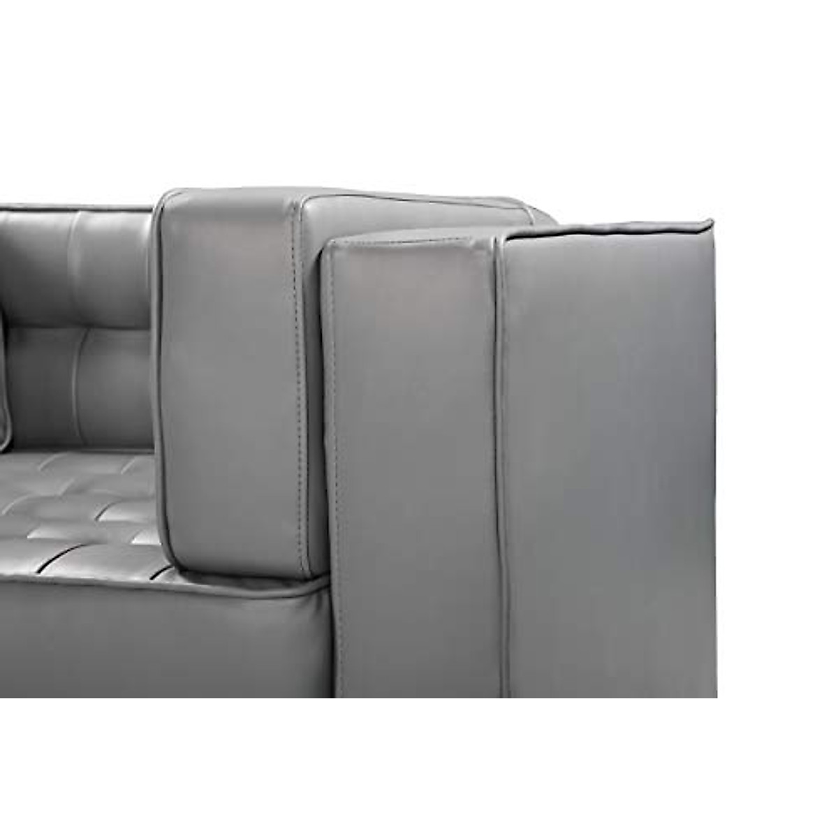 Iconic Home Lorenzo Right Facing Sectional Sofa L Shape PU Leather Upholstered Tufted Shelter Arm Design Espresso Finished Wood Legs Modern Transitional, Grey