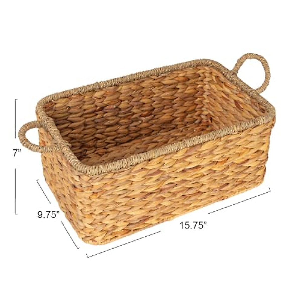 Household Essentials Rectangular Handwoven Water Hyacinth and Seagrass Basket with Handles, Natural