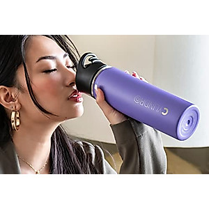 Cylindro Water Bottle, Triple-Layer Stainless Steel - 3 Lids, Vacuum Double Walled Copper Lined, BPA Free, w/ Silicone Boot, Hot & Cold - 22 Oz Veri Peri Purple