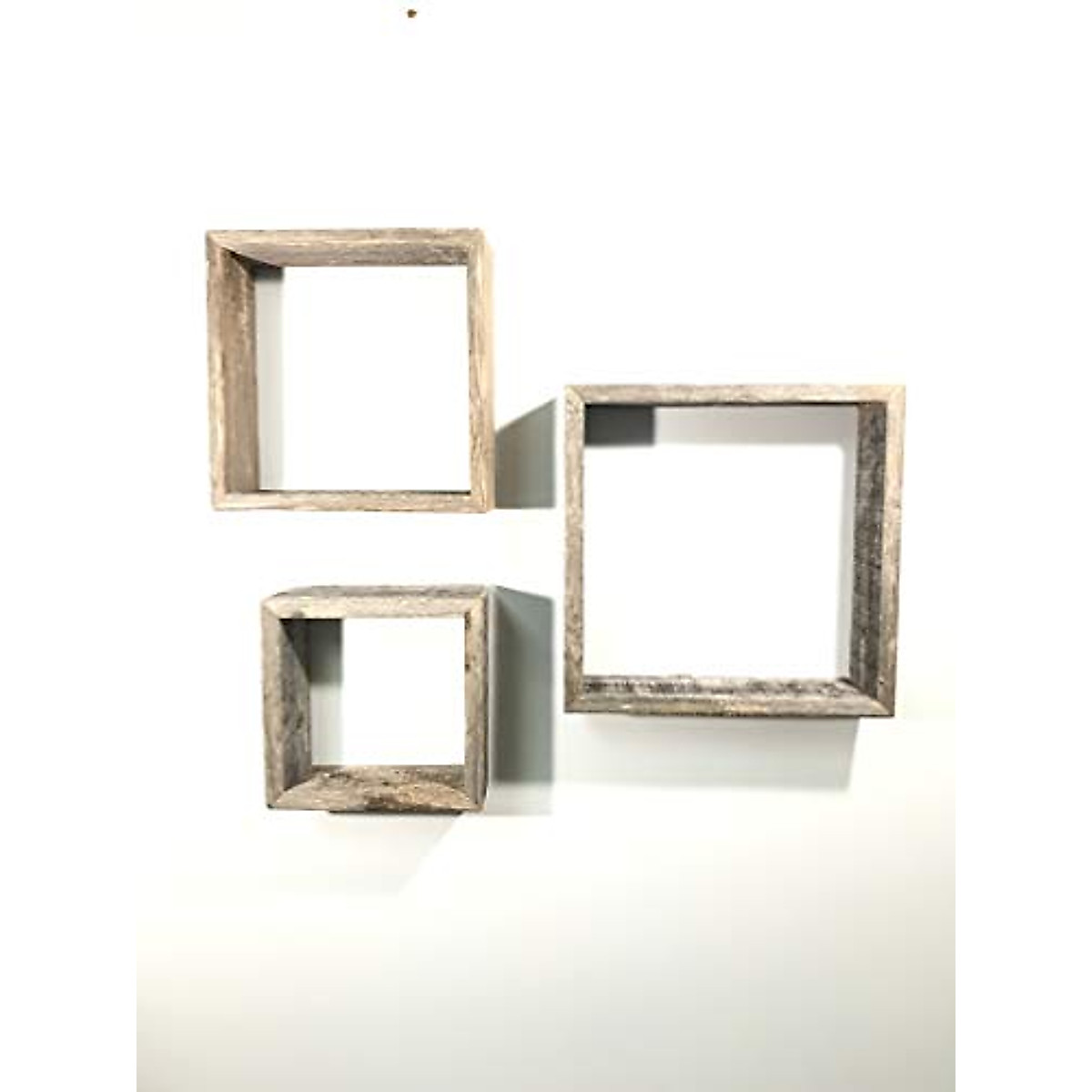 Reclaimed Rustic Barnwood Open Decorative Box Shelves Display. Set of 3.