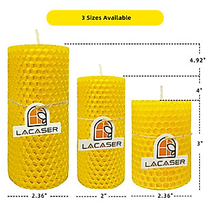 Lacaser Beeswax Pillar Candles Set of 2, 2"x4" Honey Candles,Unscented & Dripless & Smokeless,7 Hours Burn Time Each, Yellow