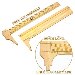2 Pcs Brass Vernier Caliper Pocket Caliper Handy Caliper Measuring Mini Tool Double Scale Sliding Gauge Metal Pocket Ruler for Bead Wire Jewels Rings Measurement(Simple Style) (2)