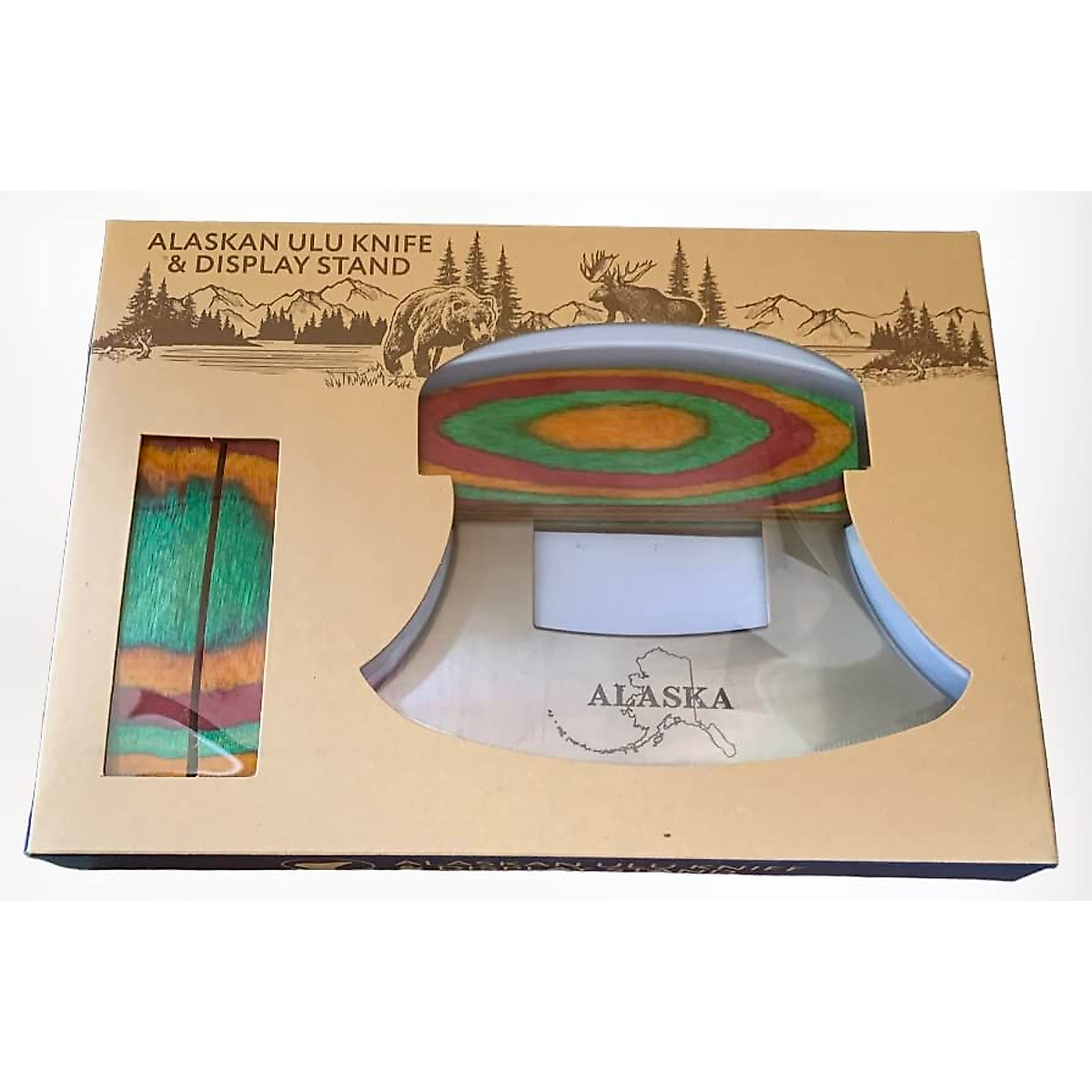 Inupiat Alaskan Cutlery Ulu Knife Exotic Colored Wood w/Etched Map