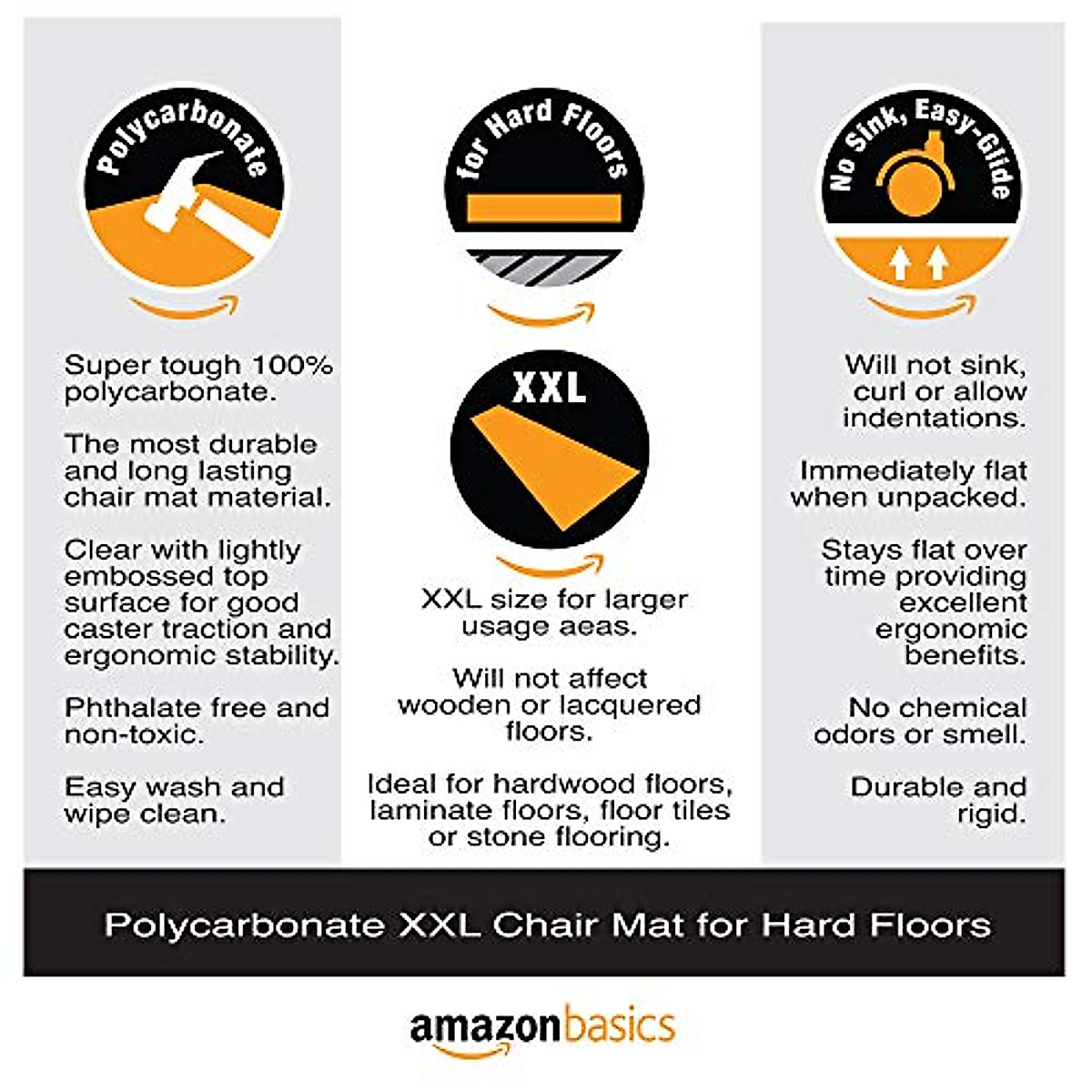 Amazon Basics Polycarbonate Office Chair Mat for Hard Floors, Large - 59 x 79-Inch, Clear