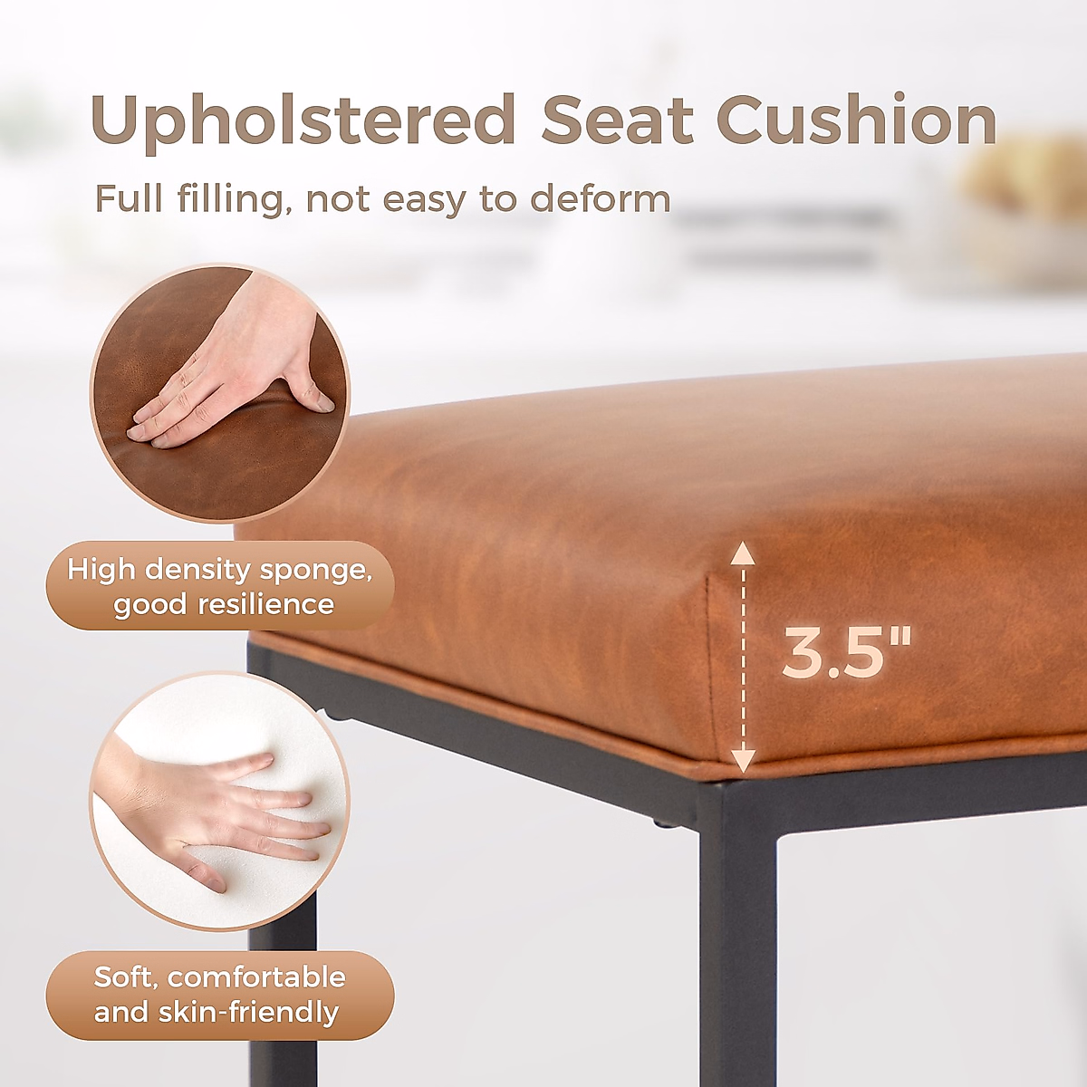 MAISON ARTS Counter Height Bar Stools Set of 3 for Kitchen Counter 24 Inch Backless Modern Barstools Industrial Upholstered Faux Leather Stools Farmhouse Island Chairs, Brown