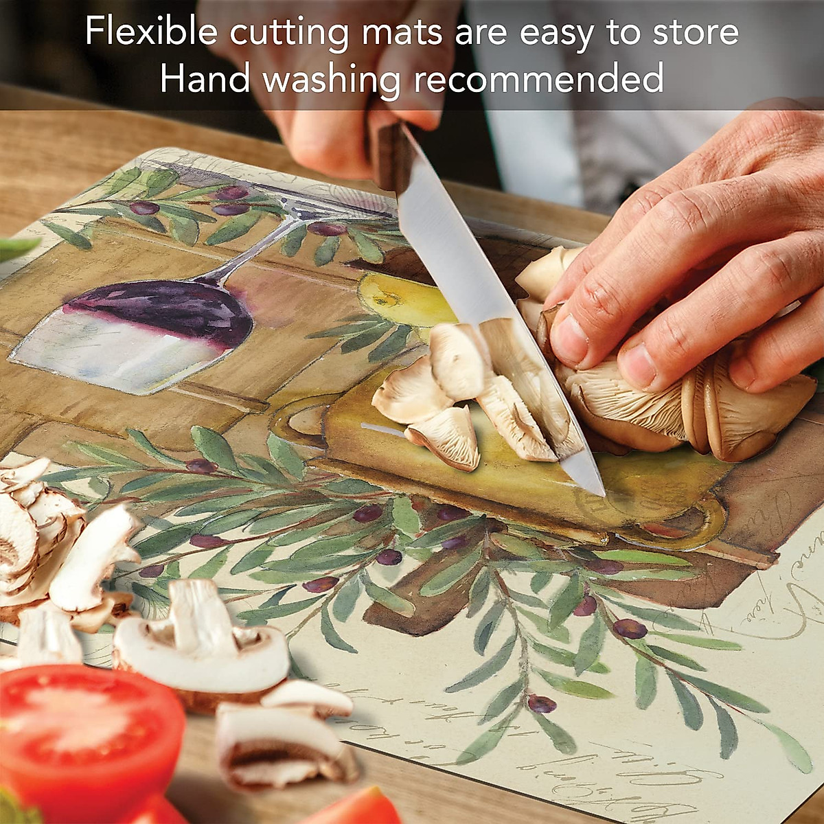 Cut N' Funnel Rustic Wine/Citrus Designer Flexible Plastic Cutting Board Mat with Coordinating Solid Flex Mat 15" x 11.5", Made in the USA, Decorative, Flexible, Easy to Clean