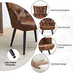 Furniliving PU Leather Accent Chair for Living Room, Upholstered Reading Chair with High Backrest, Tufted-Button Wingback Armchair for Bedroom, Dressing Room, Home Office, Brown