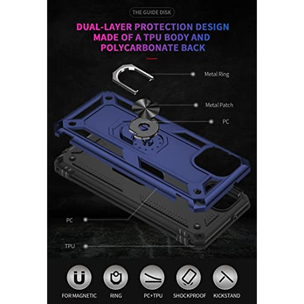 DINGXIN Galaxy A03 Case, Samsung A03 Phone Case, [Military Grade] Metal Ring Stand Car Mount Shockproof Protective Case for Samsung Galaxy A03 (Blue)