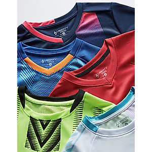 5 Pack Boys Athletic Shirts, Youth Activewear Dry Fit Tshirts for Kids, Short Sleeve Tees, Bulk Athletic Performance Clothing (Set 4, Medium)