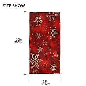 ALAZA Gold Snowflake Hand Towel Red Christmas Fingertip Bath Towel Kitchen Dish Tea Towels Washcloths for Bathroom Hotel Spa
