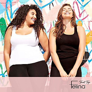 Felina Stretch Layering Women’s Tank Top (Black White, Large) - Seamless Cotton Workout Tank Top for Women - Layering Undershirt for Ladies - Stretchy Base Layer Tank Top for Women
