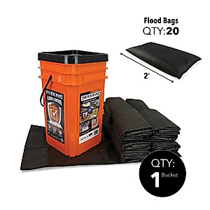 Quick Dam Grab & Go Flood Kit includes 20- 2ft Flood Bags in Bucket , Black , 1 Kit - QDGGFB-20