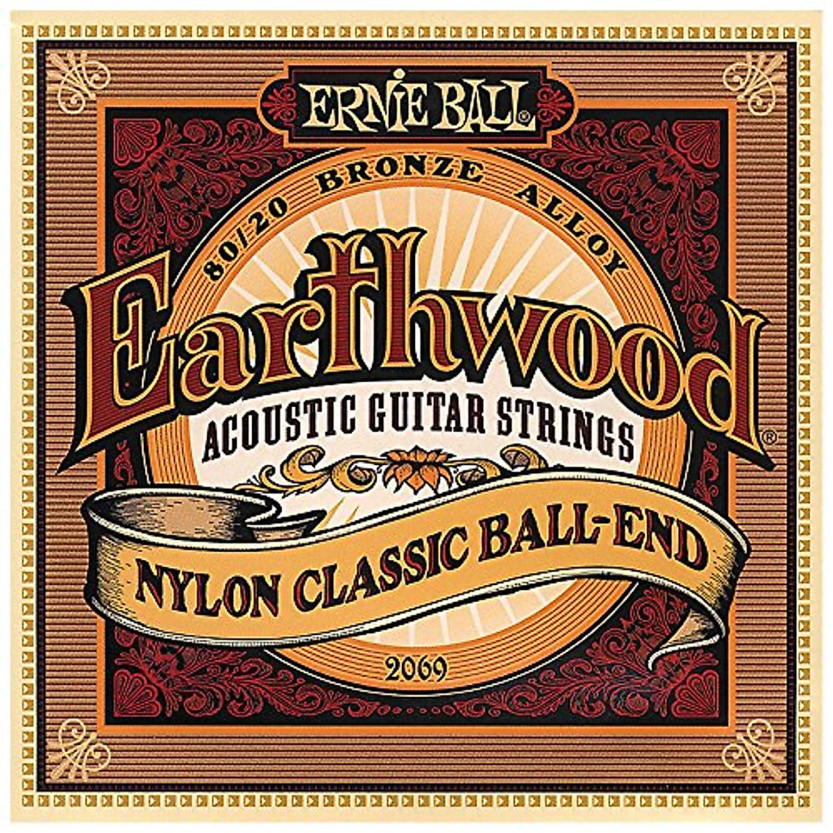 Ernie Ball Folk Nylon Clear & Gold Ball-End 80/20 Bronze Acoustic Guitar Strings, 28-42 Gauge (P02069)