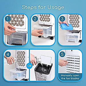 Aigostar Portable Evaporative air cooler, Portable Air Conditioner with Double Water Tank, 3 Modes w/Cooling & Humidification, 12H Timer & Remote Control Ultra-quiet Swamp cooler for Home & Office