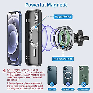 Magnetic Wireless Car Charger Mount, Stick on The Dashboard for MagSafe iPhone 14/14 Pro/14 Max/13/13 Pro/13 Pro Max/ 12/12Pro/Mini, Fast Charging Auto-Alignment Air Vent Phone Holder (Dark Grey)