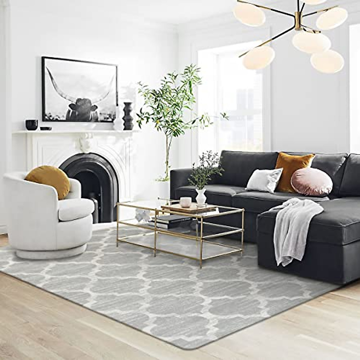 Lahome Moroccan Machine Washable Rug - 5x7 Area Rugs for Living Room Non-Slip Throw Large Grey Rugs for Bedroom Modern Trellis Carpet for Entryway Office Kitchen Dining Room Rug Decor (5'x7', Gray)