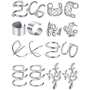 Blulu 8 Pairs Ear Cuffs Earrings Cuff Non Piercing Stainless Steel Clip on Cartilage Earrings for Men Women, 8 Various Styles