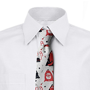 Ambesonne Necktie, Cats Preparing at Christmas, Dress Tie, 3.7", White and Coral