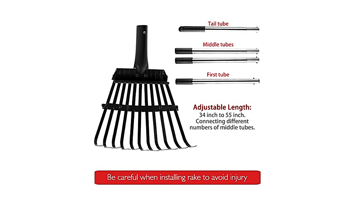 HOMIMP Adjustable Garden Leaf Rake – Lightweight & Extendable 34-55"