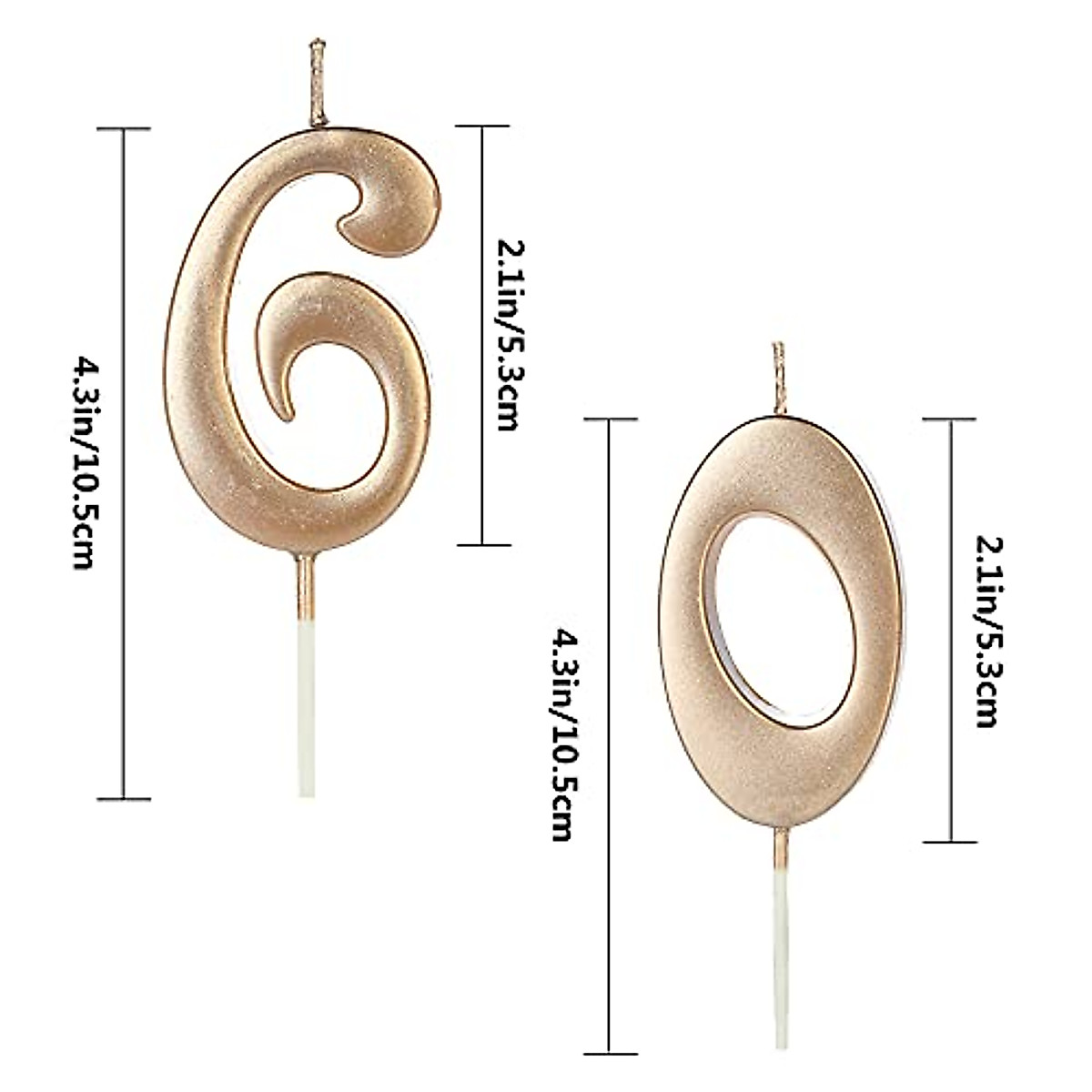 Champagne Gold 60th Birthday Candles for Cake, Number 60 6 Glitter Candle Party Anniversary Cakes Decoration for Kids Women or Men