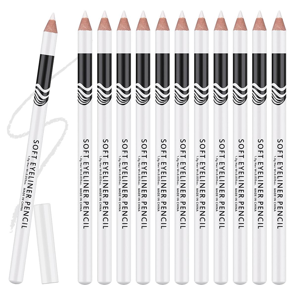 Ownest 12 Packs Professional Highlighter Eye Liner Pen, Soft Strokes Easy to Color Eyeshadow Pencil, Waterproof, Long lasting, White Eyeliner Pencil Makeup