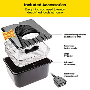 Chefman Deep Fryer with Basket Strainer, 4.5 Liter XL Jumbo Size Adjustable Temperature & Timer, Perfect Chicken, Shrimp, French Fries, Chips & More, Removable Oil Container, Black