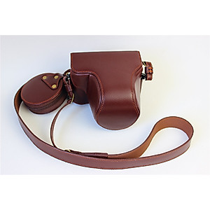 Olympus Pen-F Case, BolinUS Handmade Genuine Real Leather Fullbody Camera Case Bag Cover for Olympus Pen-F Bottom Opening Version with Neck Strap - Brown