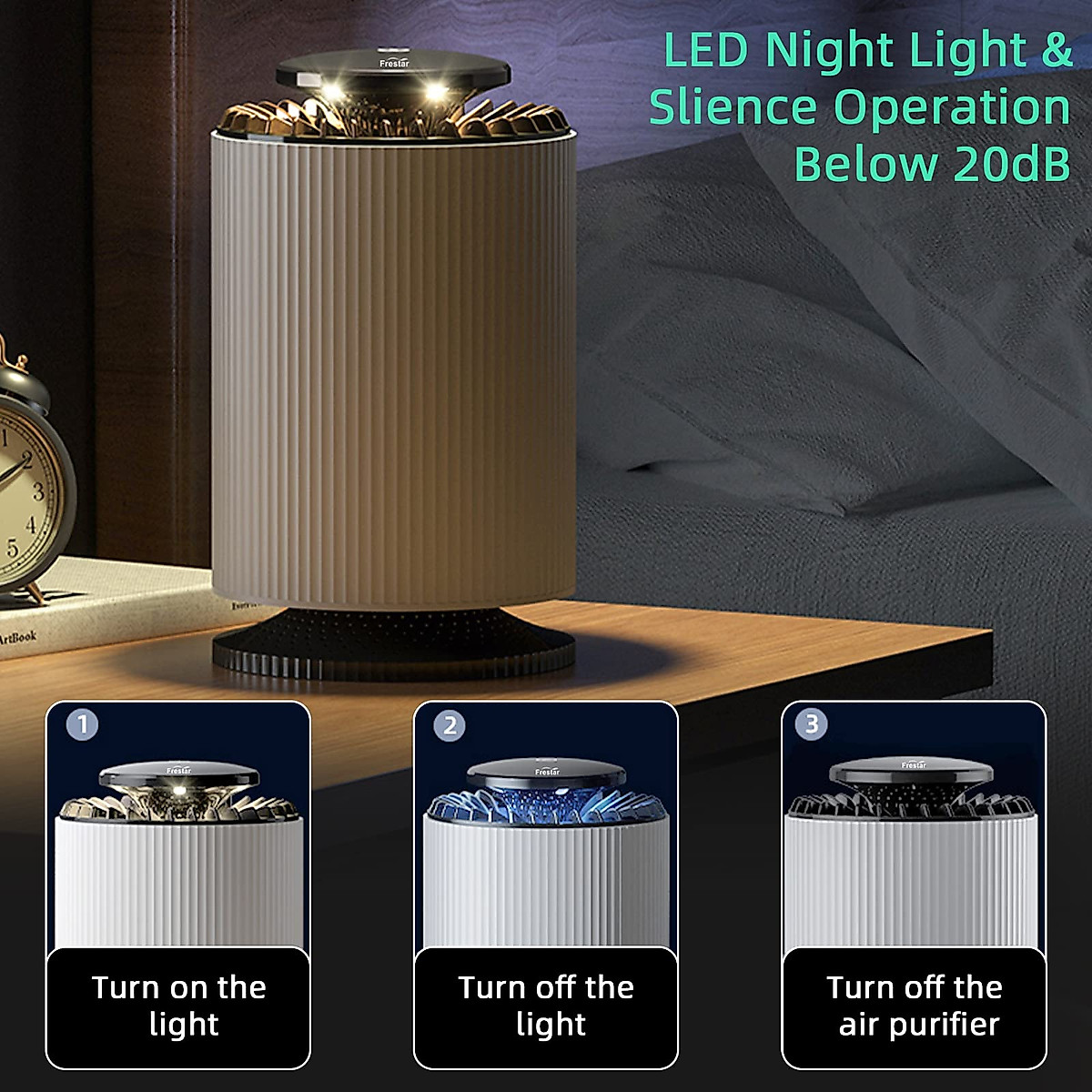 Desktop Air Purifiers for Small Room, Bedroom, Home, Office, Small USB Air Purifier Removes Odor Smoke Pollen Dust, No Noise with Clean Light No Adapter(White)