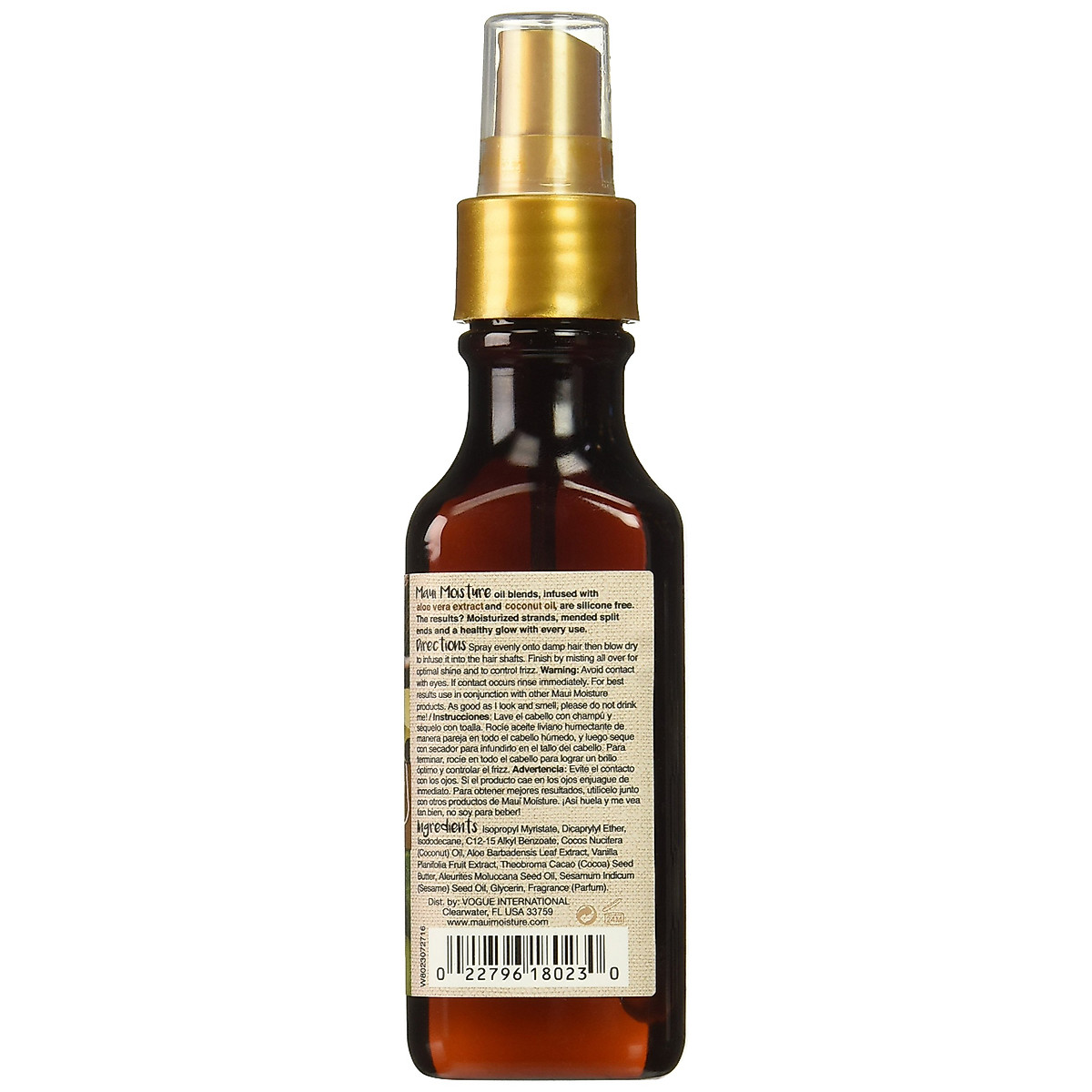 Maui Moisture Smooth & Repair + Vanilla Bean Anti-Frizz Hair Oil Mist to Hydrate, Soften & Moisturize Thick, Coarse, Curly & Natural Hair, Vegan, Silicone- & Paraben-Free, 4.2 fl oz