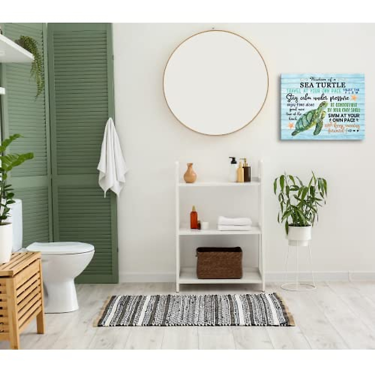 Creoate Bathroom Picture Wall Decor, Framed Wisdom Sea Turtle Green Canvas Art Motivational Artwork for Home Bathroom Wall Art, 12x15 Inches