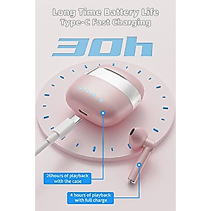 Wireless Earbuds,ENC Noise Cancelling Deep Bass in-Ear Stereo Ear Buds,IPX6 Waterproof Bluetooth 5.1 Headphones with Mic, USB-C Charging Case, Touch Control Earphones for iPhone & Android Pink