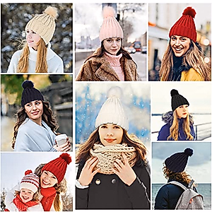 Muryobao Womens Winter Beanie Hat Warm Silk Satin Lined Cuffed Cable Knit Hat with Detachable Pom Ski Skull Cap Black