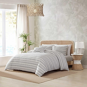 Tommy Bahama - Duvet Cover Set, Luxuriously Soft Bedding with Matching Shams, Textured Striped Jacquard Home Decor (Island Micro Ivory, King)
