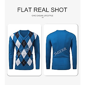 JMIERR Mens Pullover Knitted V Neck Long Sleeve Argyle Sweater, US 43(L), Sky Blue