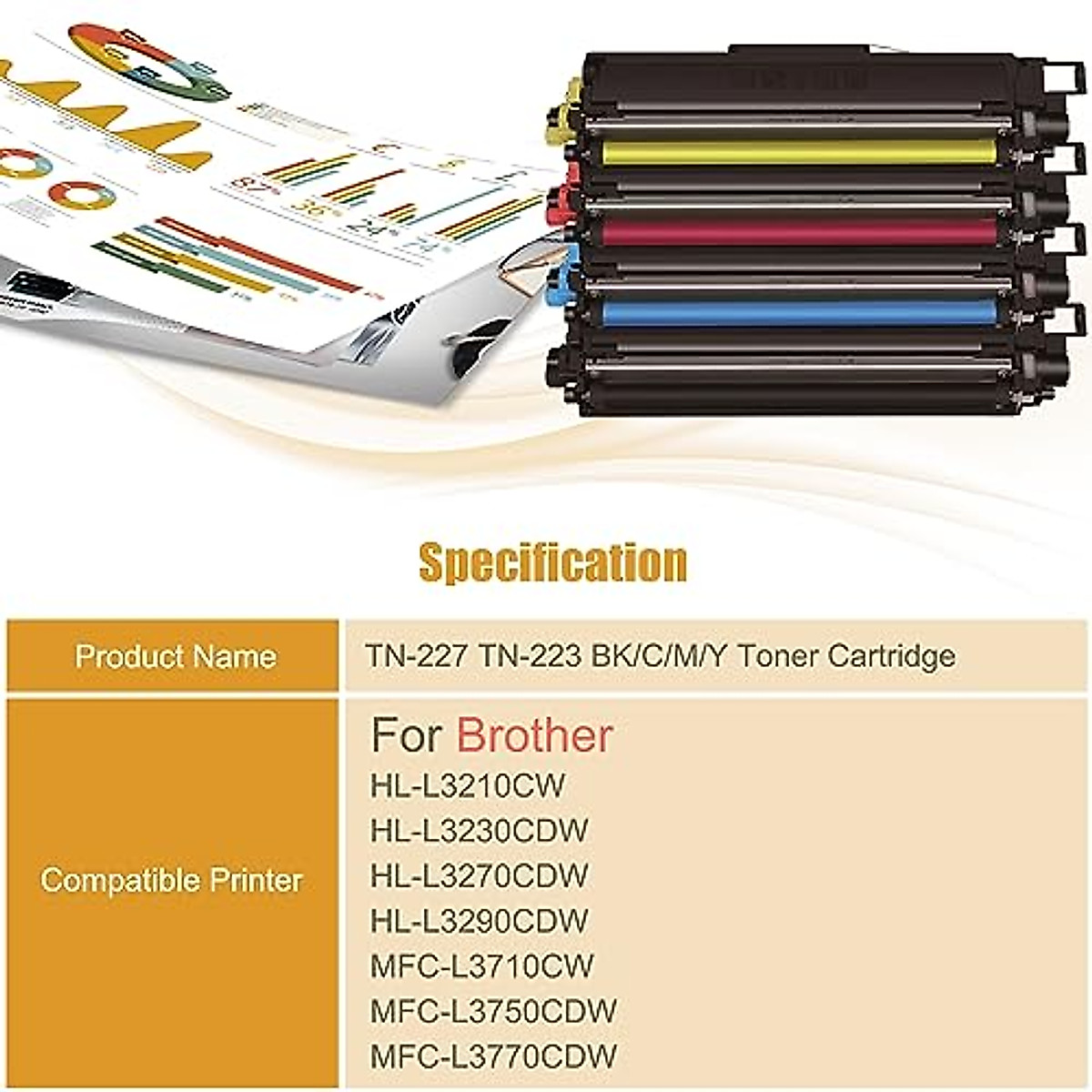TN-227 TN-223 Toner Cartridge Compatible for Brother TN-227 TN-223 HL-L3210CW HL-L3230CDW HL-L3270CDW HL-L3290CDW MFC-L3710CW MFC-L3750CDW MFC-L3770CDW Printers (1 Pack Magenta)